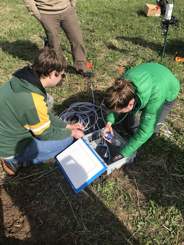 Students collect water samples from pore water samplers.